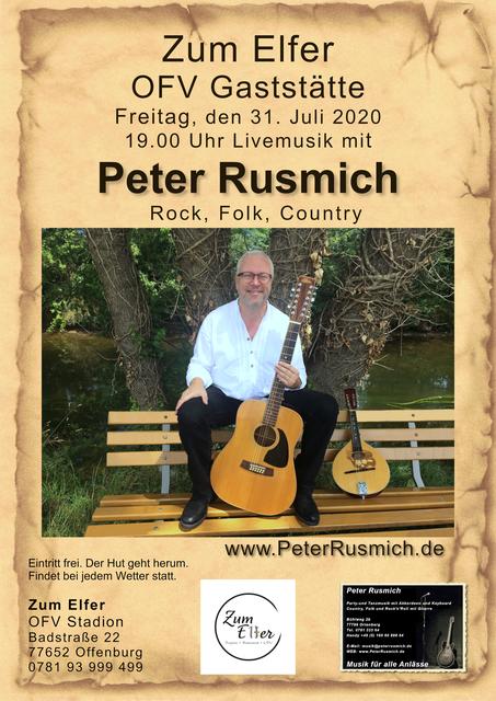 Peter Rusmich, Gitarre. 19.00 Uhr. Zum Elfer (OFV-Gaststätte) Offenburg